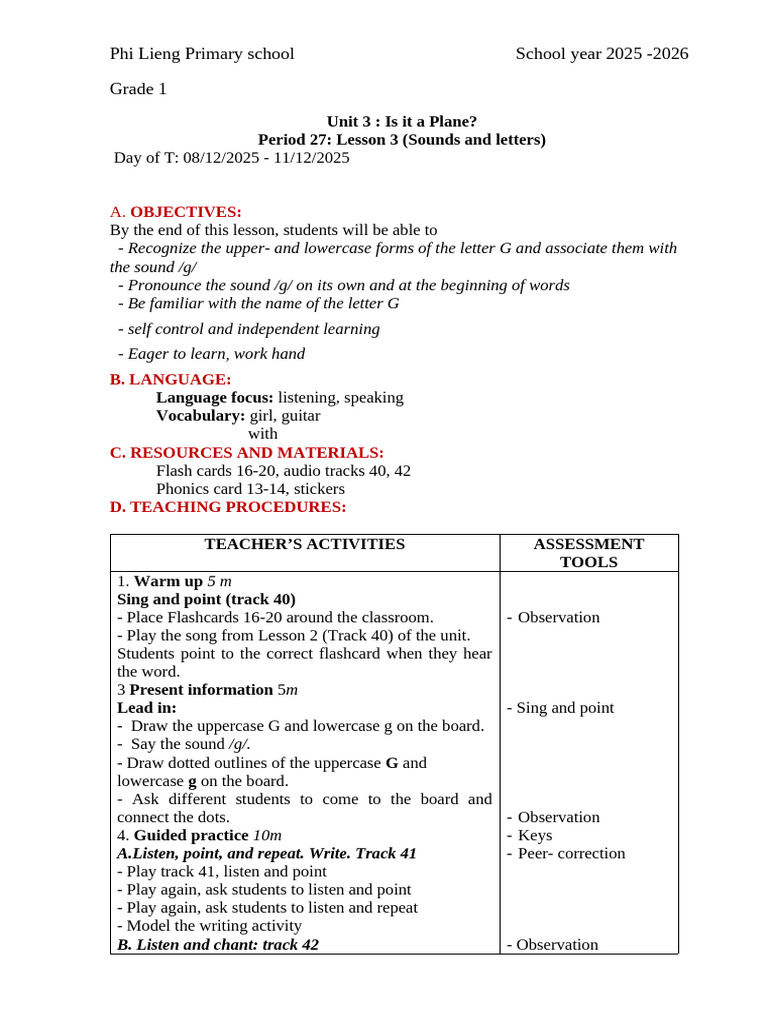 Ta1 - w14 - Period 27 - 28 Unit 3 | PDF | Phonics | Human Communication