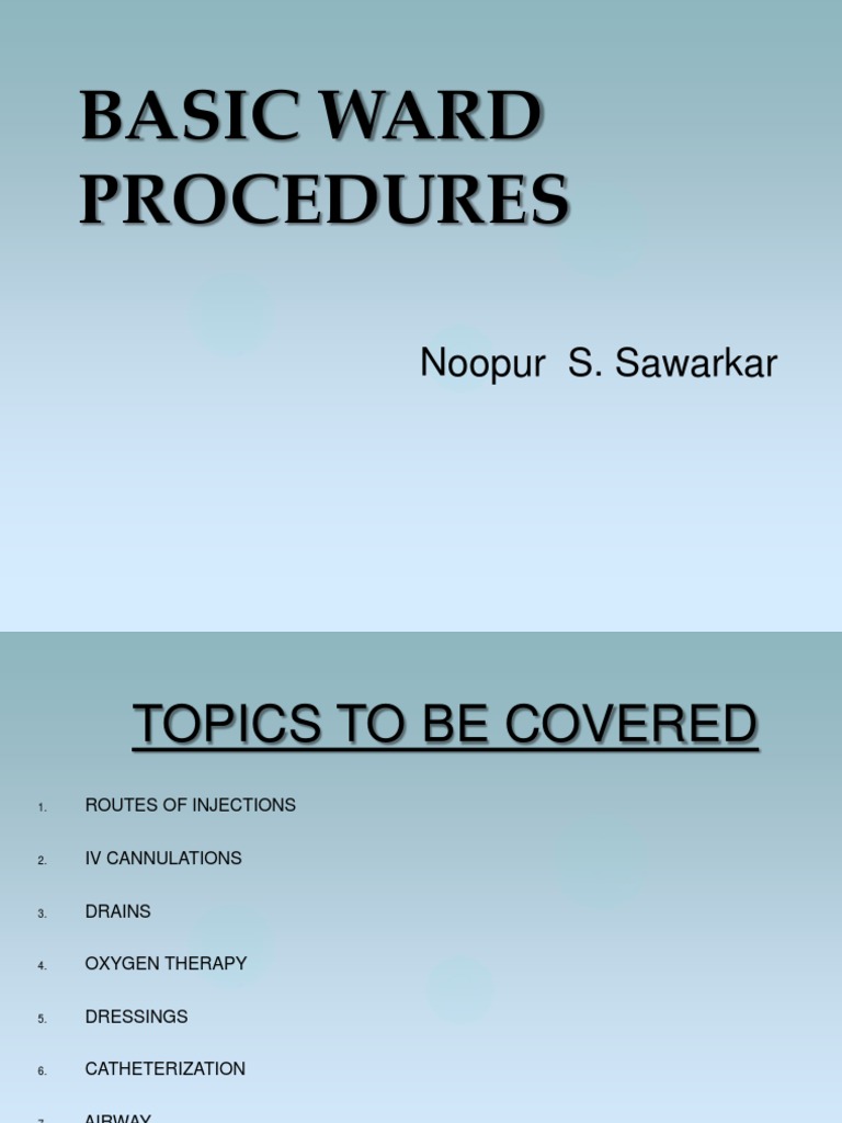 Basic Ward Procedures | PDF | Intravenous Therapy | Medical Specialties
