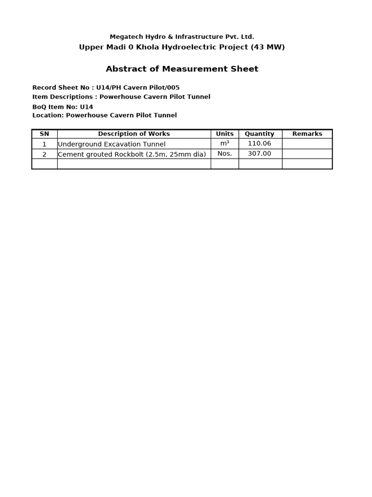 U14. Powerhouse Cavern Pilot Tunnel-1 | PDF