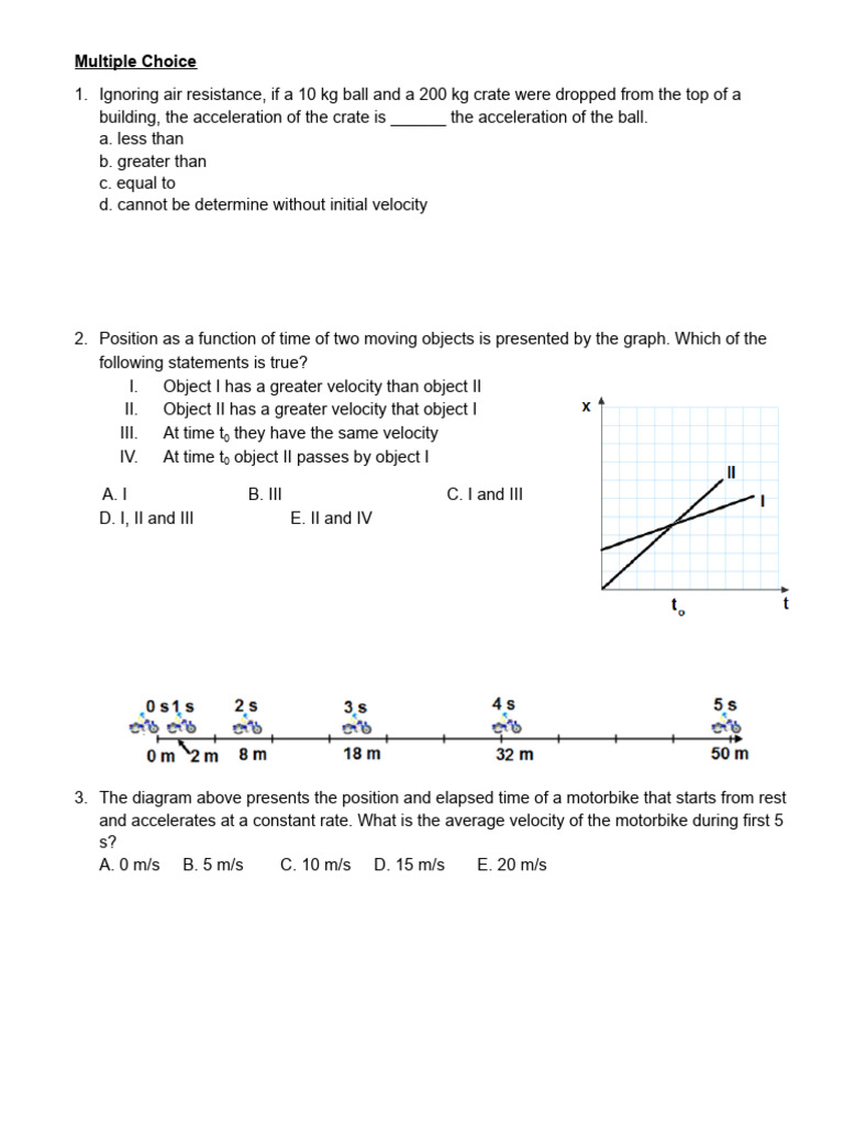 1-D Kinematics In-Class Test | PDF