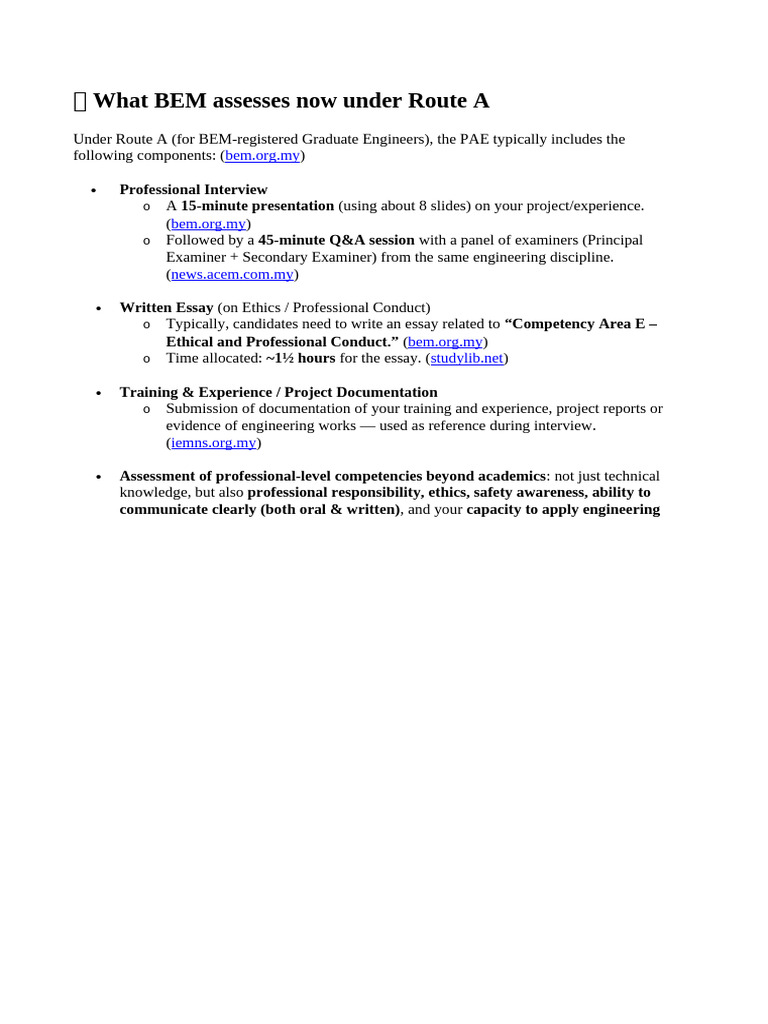 What BEM Assesses Now Under Route A | PDF