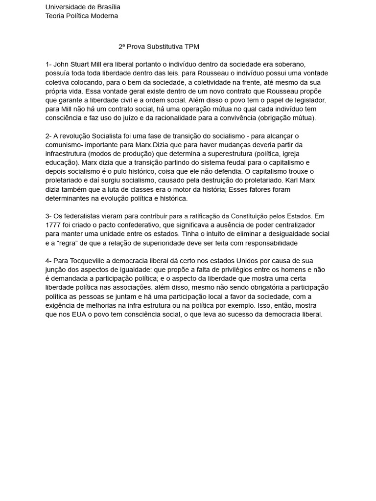 Teoria Política Moderna: Mill, Rousseau e Marx | PDF