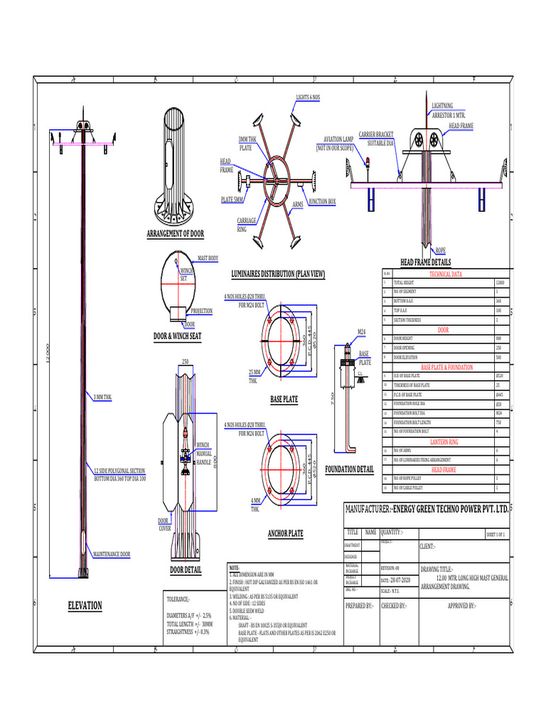 12.5m High Mast Technical Data Sheet | PDF | Manufactured Goods