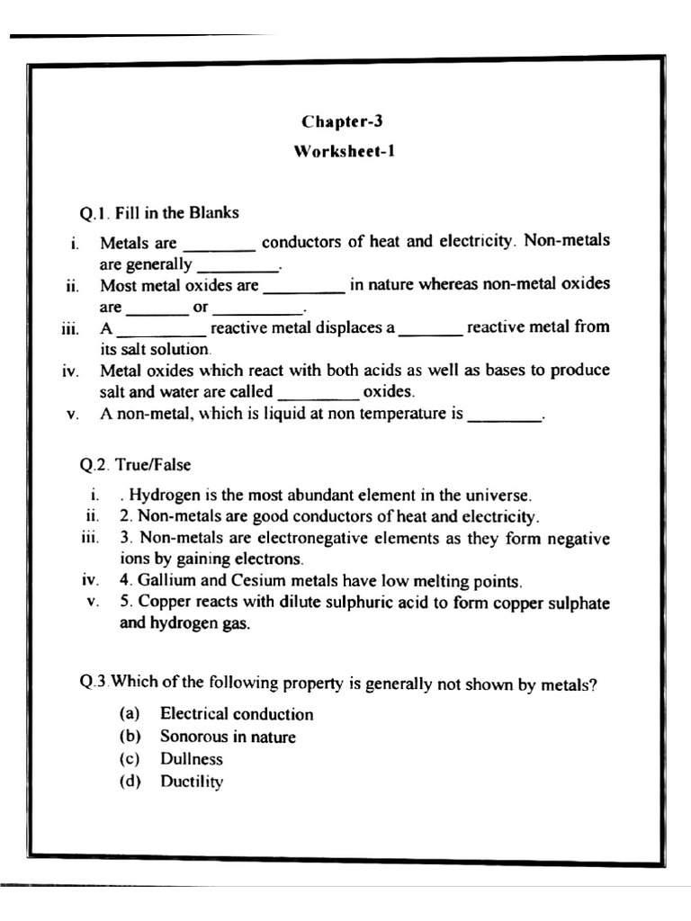Chemistry Chapter - 3 Worksheet | PDF