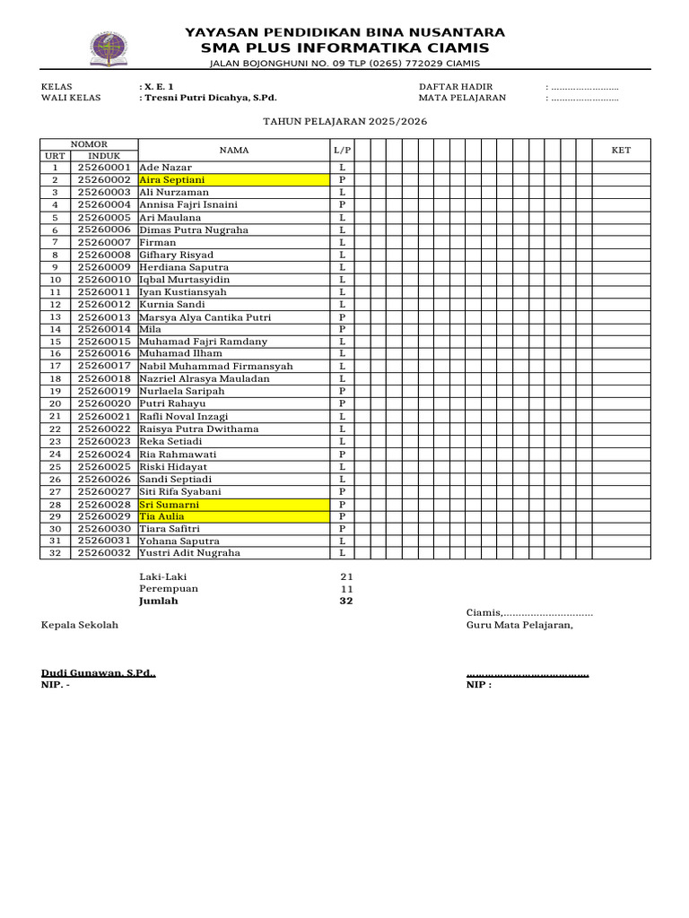 (3) ABSEN SISWA 2025 - 2026 | PDF