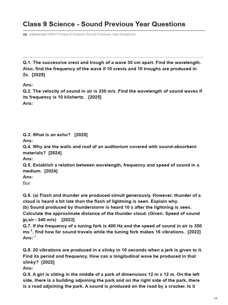 Edurev - In-Class 9 Science - Sound Previous Year Questions | PDF ...