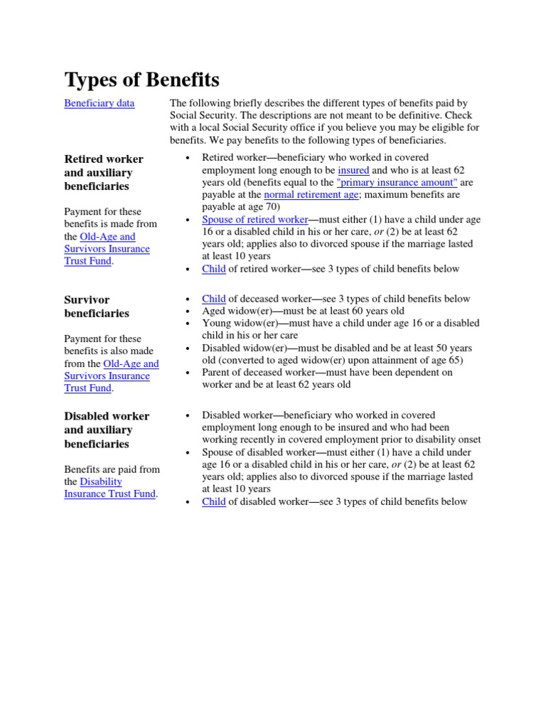 Types of Benefits | PDF
