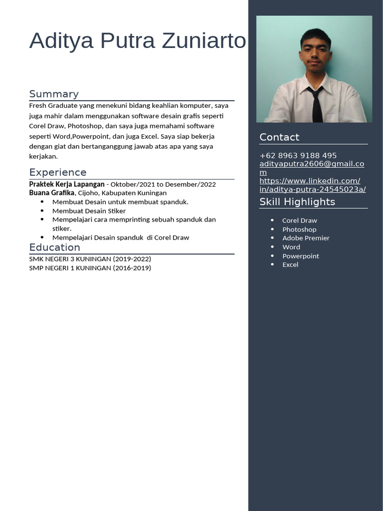 CV Aditya Putra Zuniarto 2 | PDF