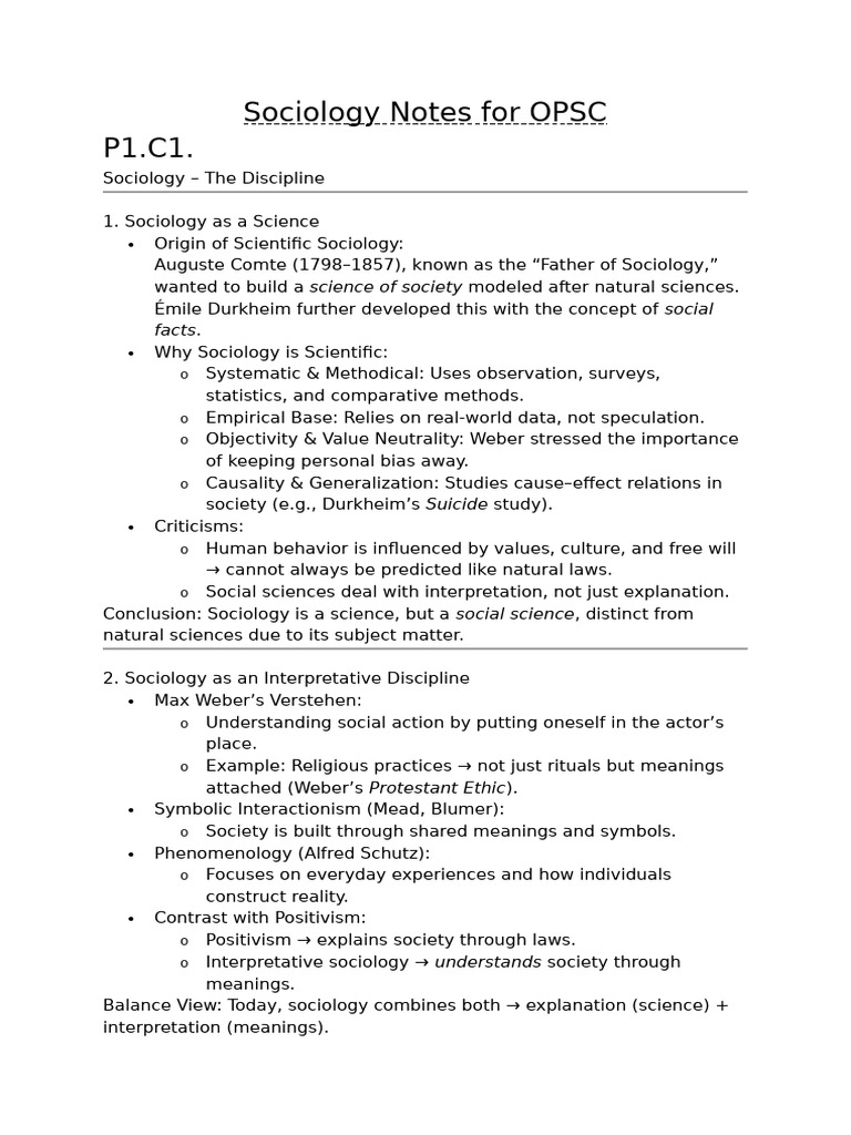 Sociology Notes for OPSC Paper 1 CHATGPT | PDF | Sociology | Social ...