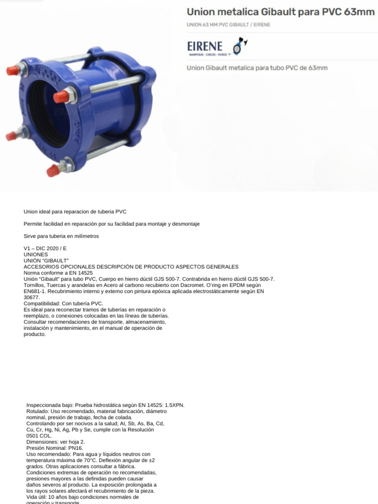 Unión Gibault para Tubería PVC | PDF