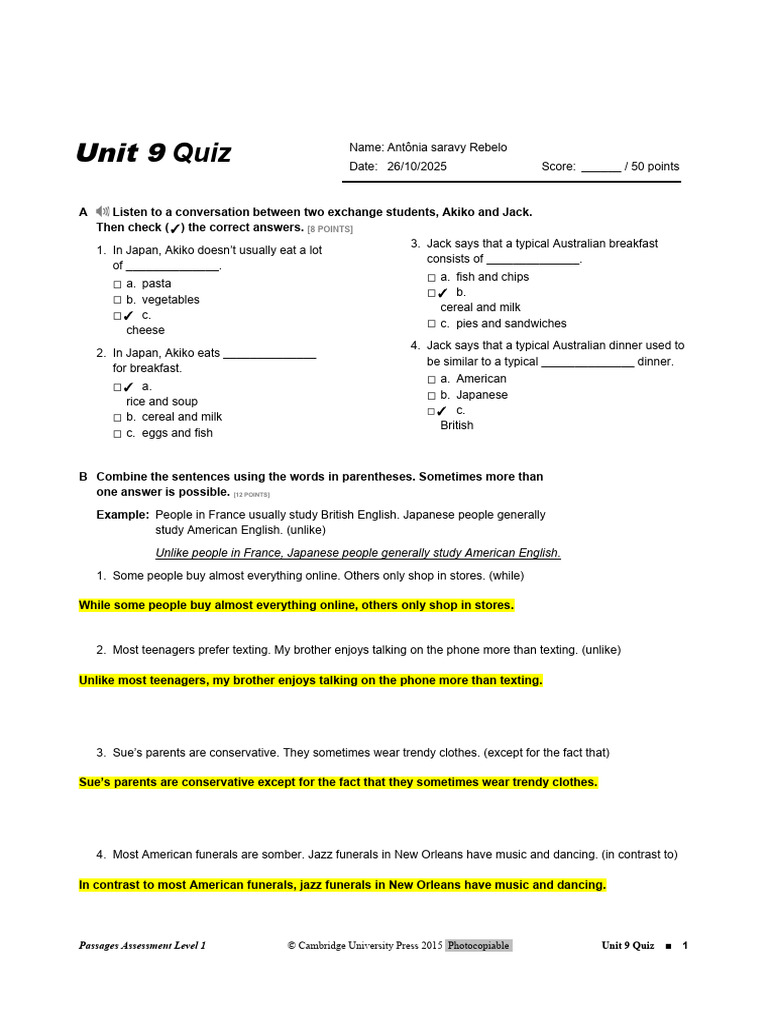 Antônia Saravy Rebelo - Advanced Ii - Test 9 - Quiz | PDF