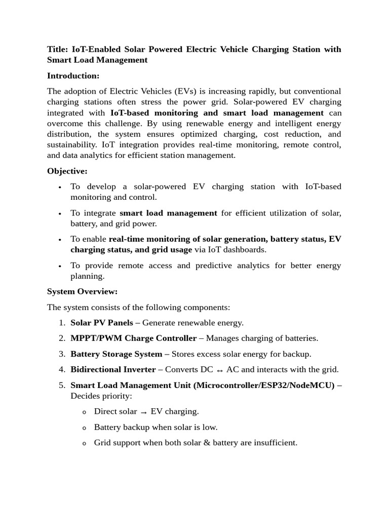 IoT-Enabled Solar Powered Electric Vehicle Charging Station With Smart ...