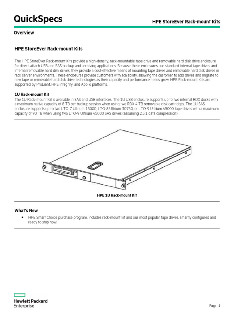 HPE StoreEver Rack Mount Kits QuickSpec | PDF | Backup | Computer ...