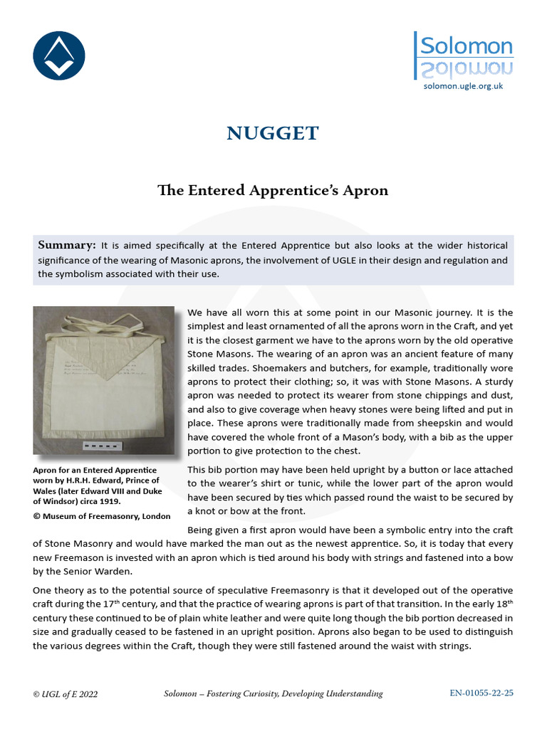 En 01055 22 25 - The Entered Apprentice's Apron | PDF | Freemasonry ...