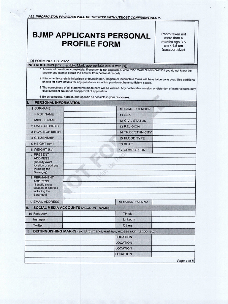 BJMP Applicants Personal Profile Form | PDF