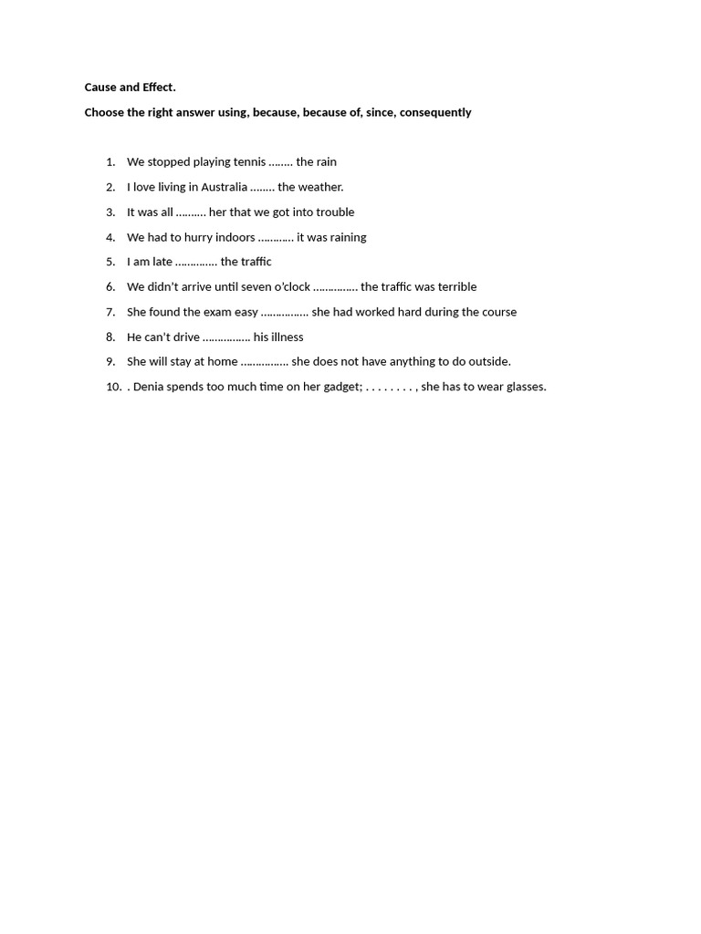 Exercise Cause and Effect Students | PDF