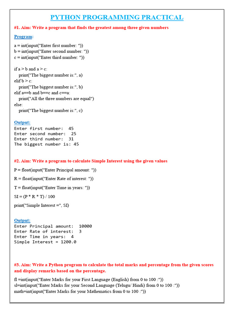 Grade X Python Practicals | PDF | Computer Programming