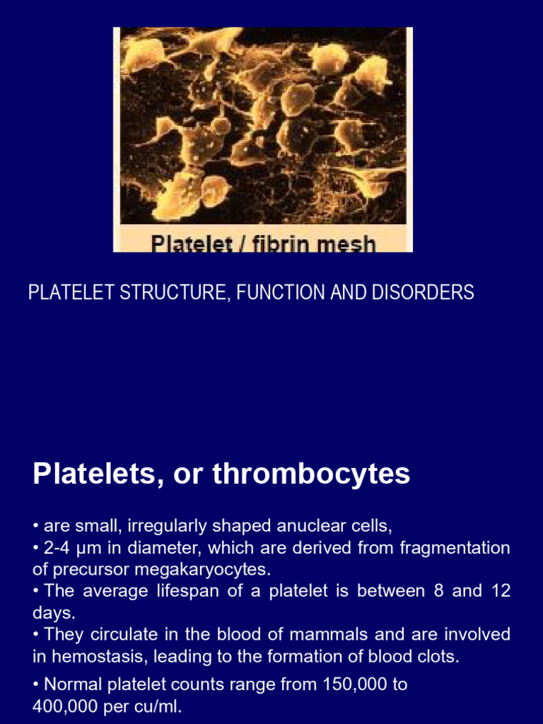 Platelet Function and Disorders Overview | PDF | Platelet | Coagulation
