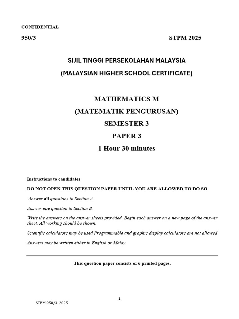 STPM 2025 Mathematics Paper 3 Exam | PDF | Economics | Economies