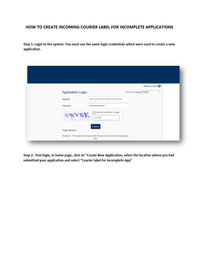 Courier Label For Incomplete App | PDF