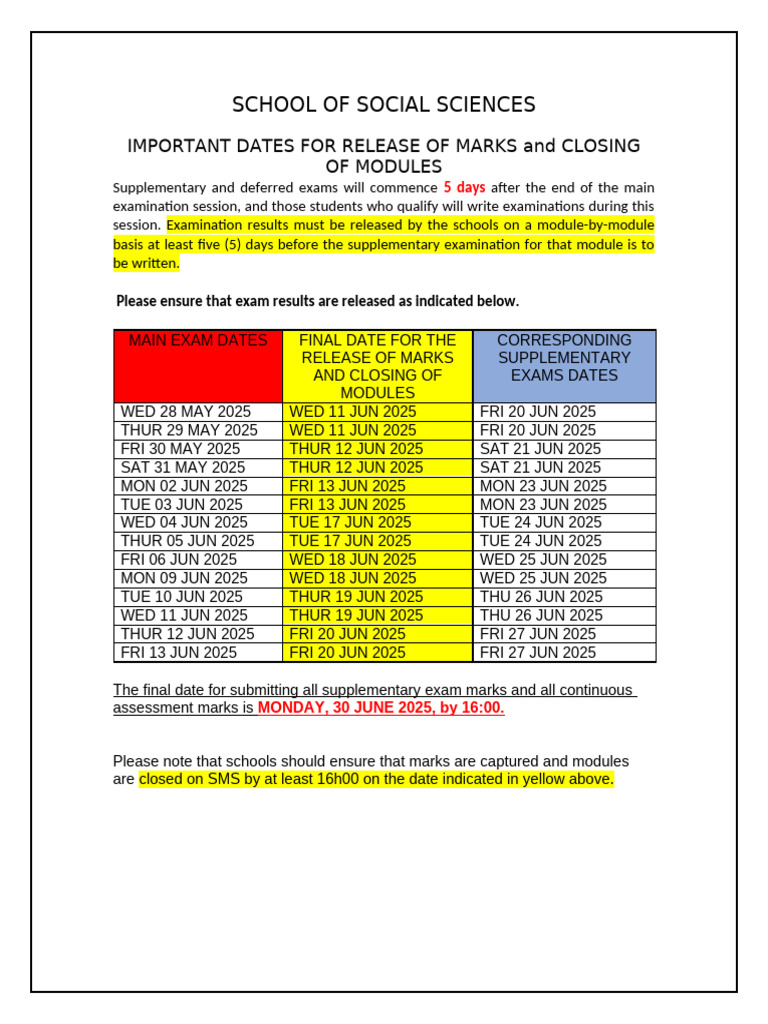 Important Exam Dates and Marks Release | PDF