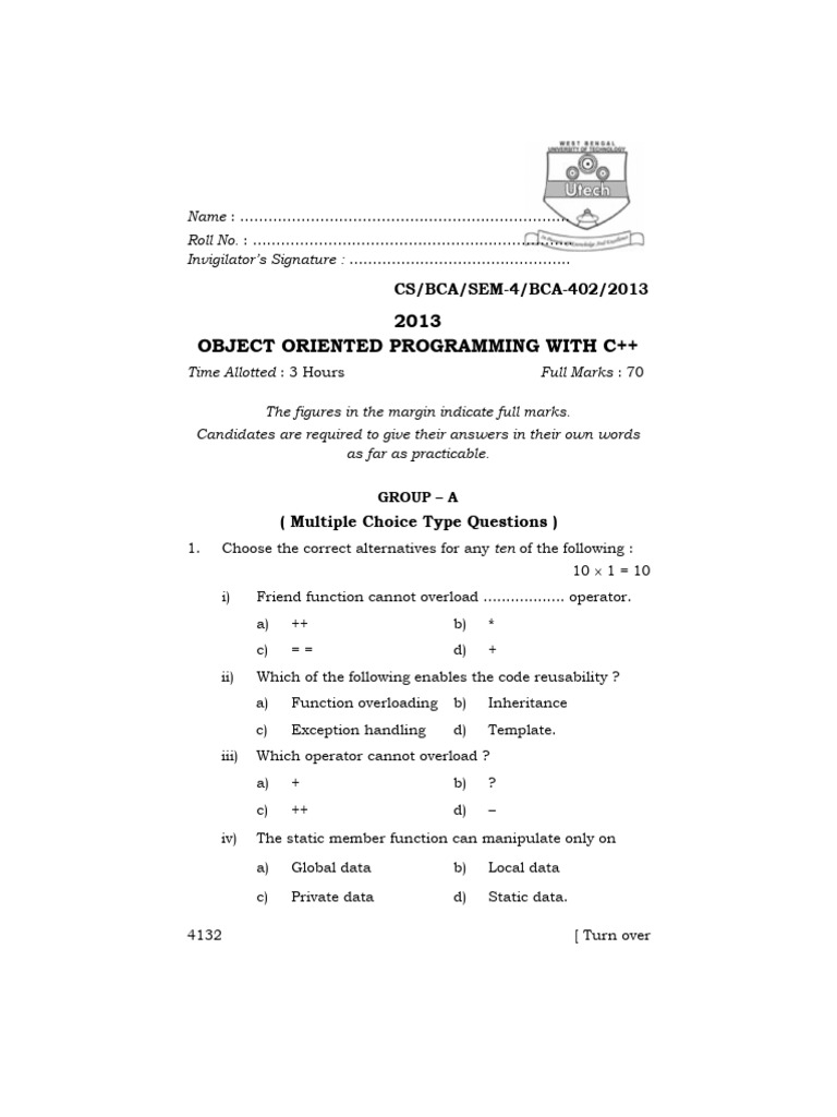 Bca Bca 402 Object Oriented Programming With CPP 2013 | PDF | C++ | Computer Programming
