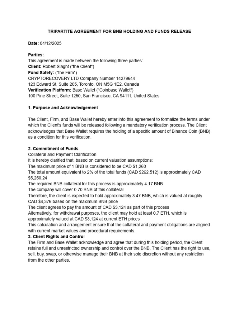 Revised-tripartite Agreement for Bnb Holding and Funds Release | PDF
