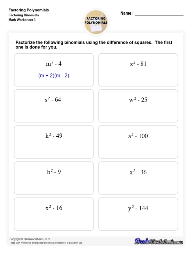 Factoring Polynomials Factoring Binomials v3 | PDF