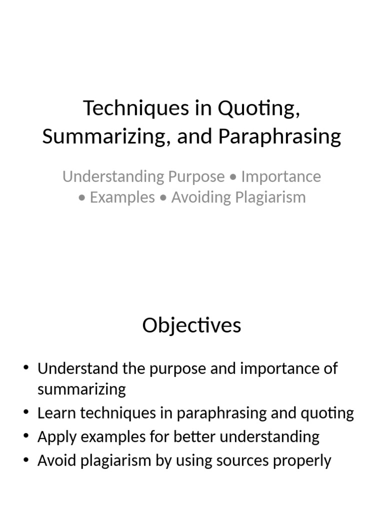 Quoting, Summarizing, and Paraphrasing Guide | PDF