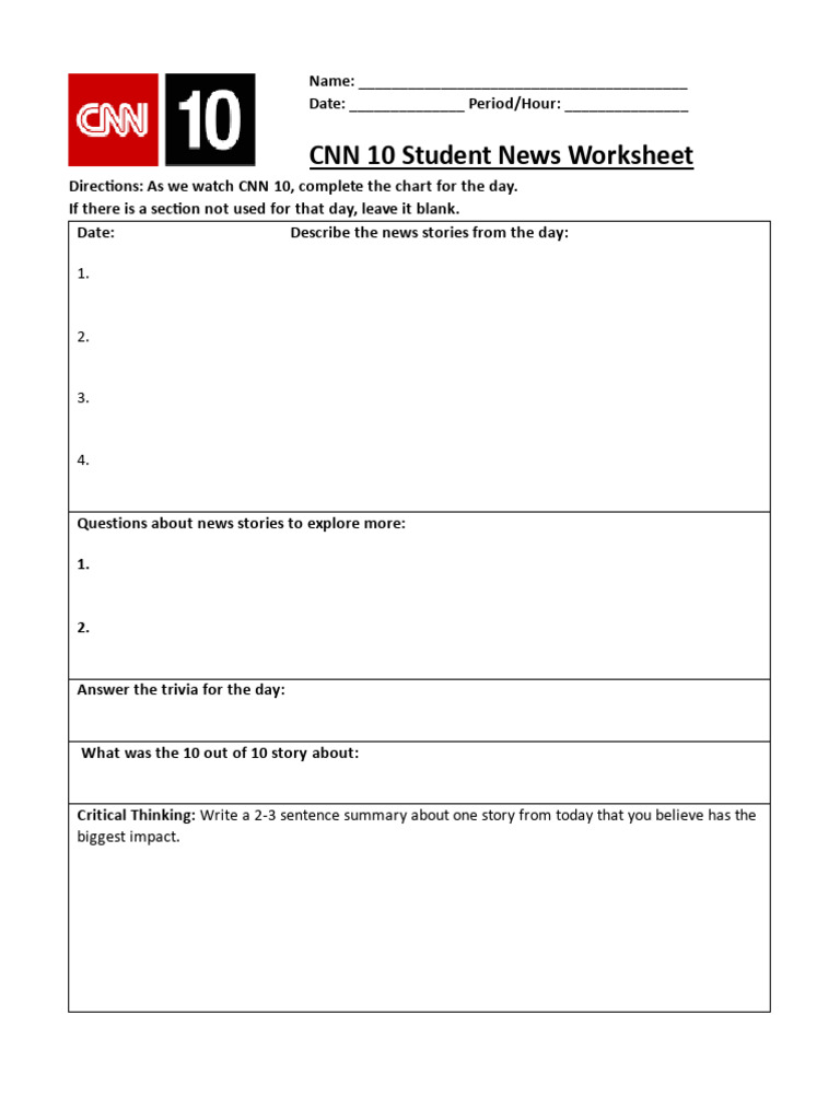 CNN 10 Student News Worksheet | PDF