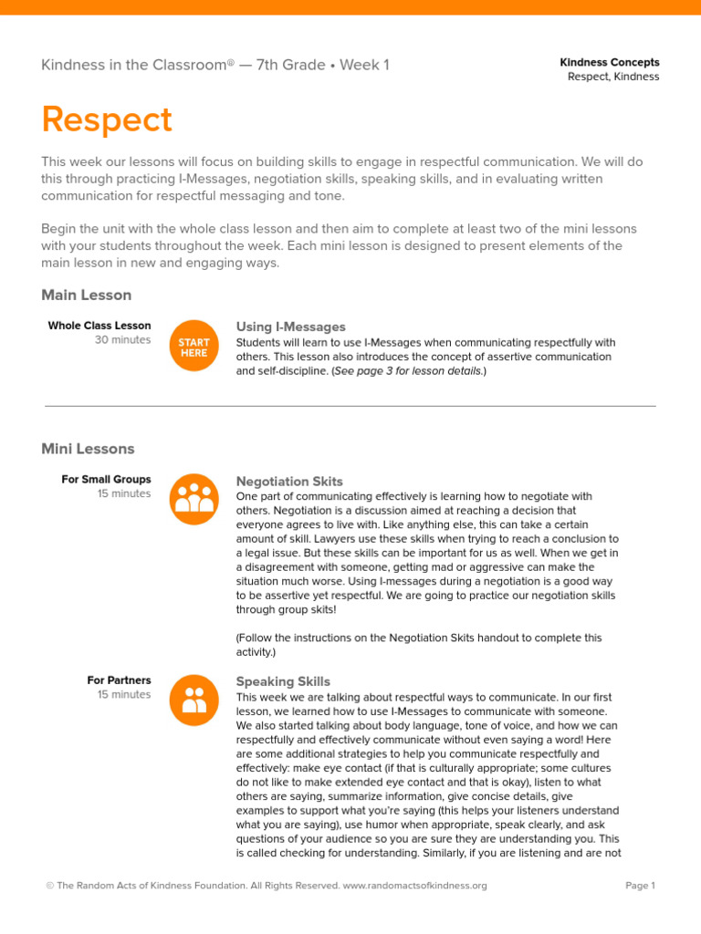 7th Grade Kindness: Respectful Communication | PDF | Body Language ...