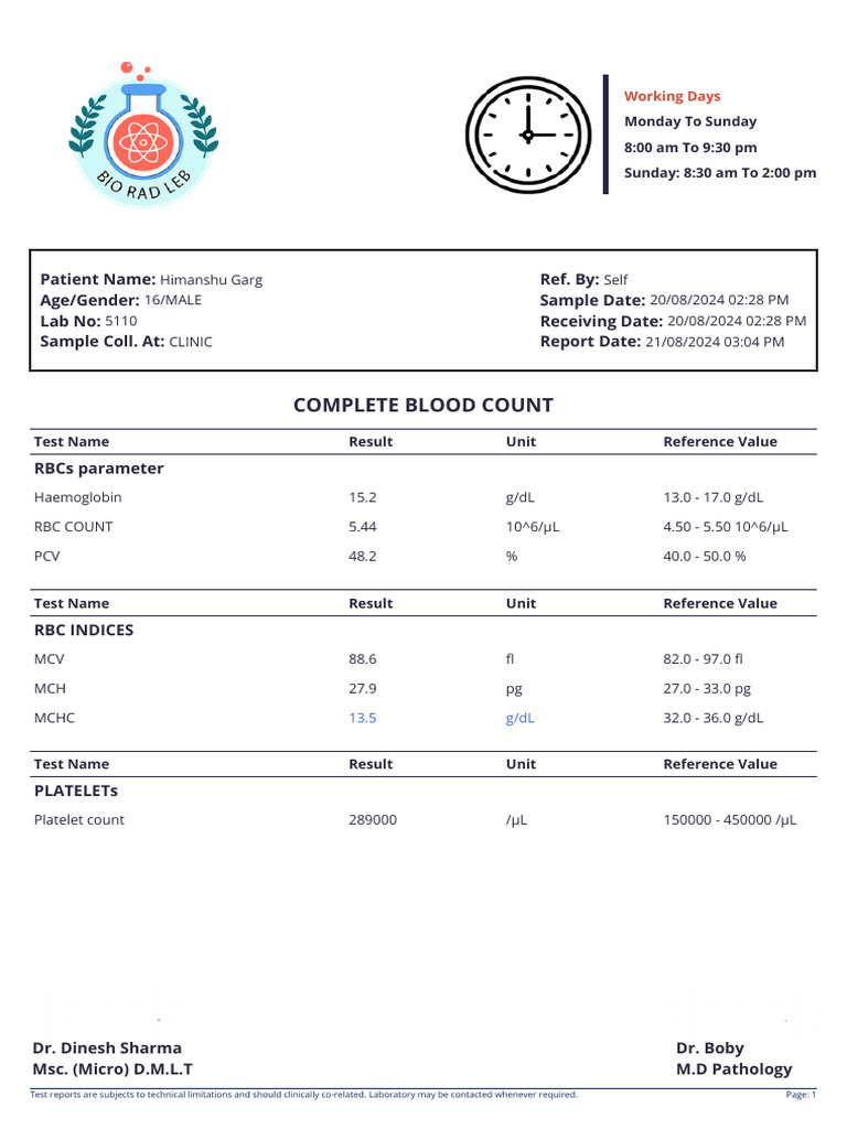 Complete Blood Count Report for Himanshu | PDF | White Blood Cell | Blood