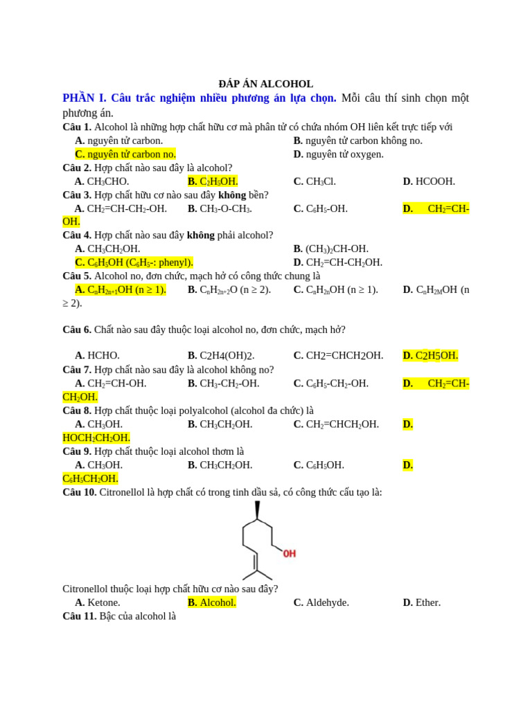 ĐÁP-ÁN-ALCOHOL.A1-MỚI | PDF