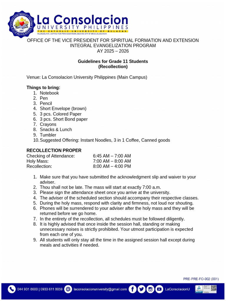 Grade 11 Recollection Guidelines 2025-2026 | PDF