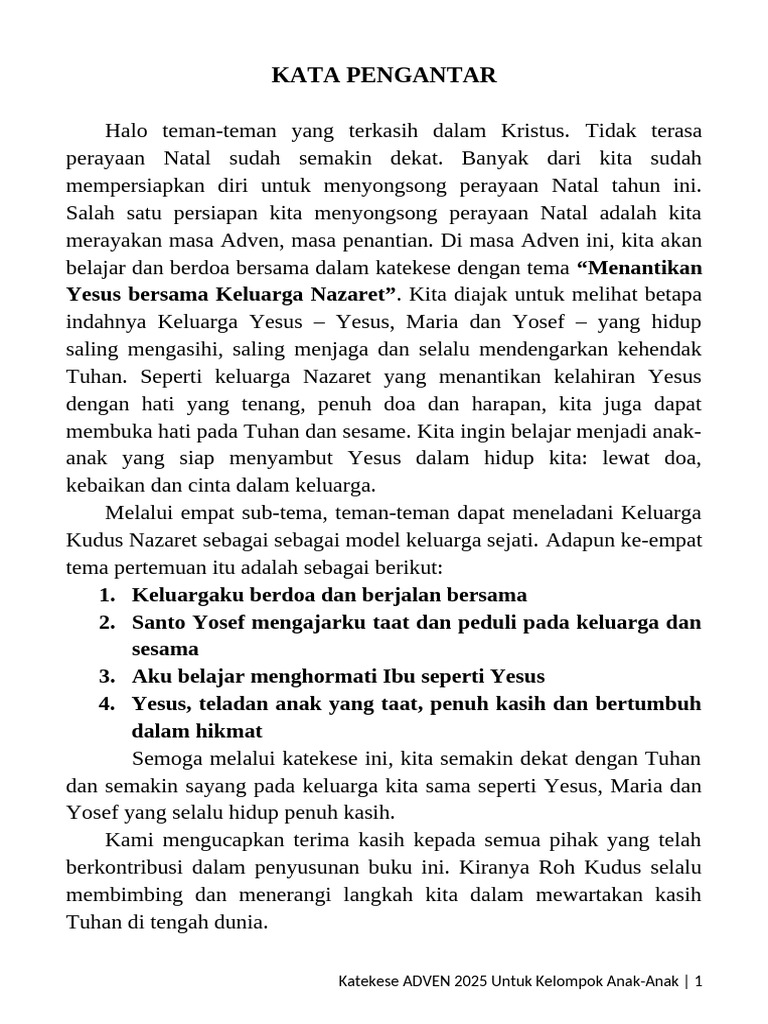 Katekese Adven 2025 Untuk Anak-Anak (Edit FRCH) | PDF