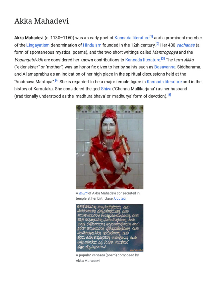 Akka Mahadevi: Pioneer of Kannada Vachanas | PDF | Indian Religions