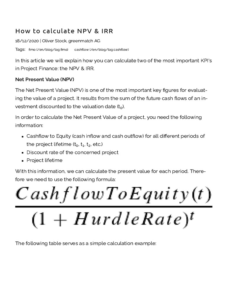 Calculate NPV and IRR in Finance | PDF | Internal Rate Of Return | Net ...