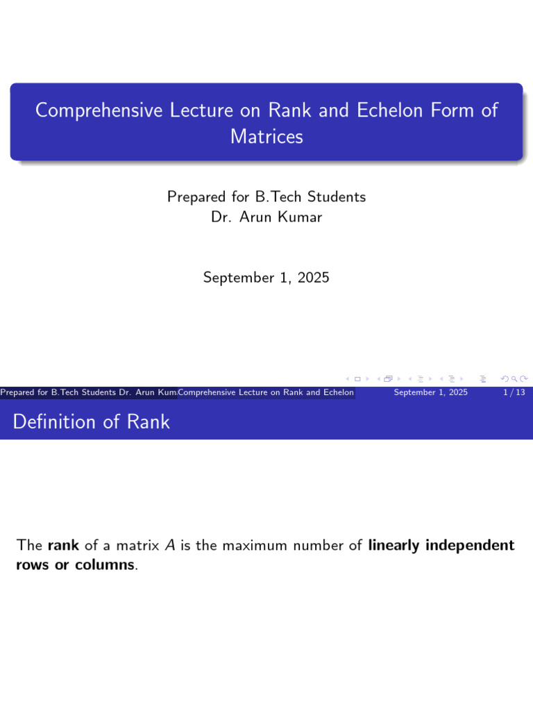 Rank and Echelon Forms of Matrices | PDF | Mathematical Physics ...