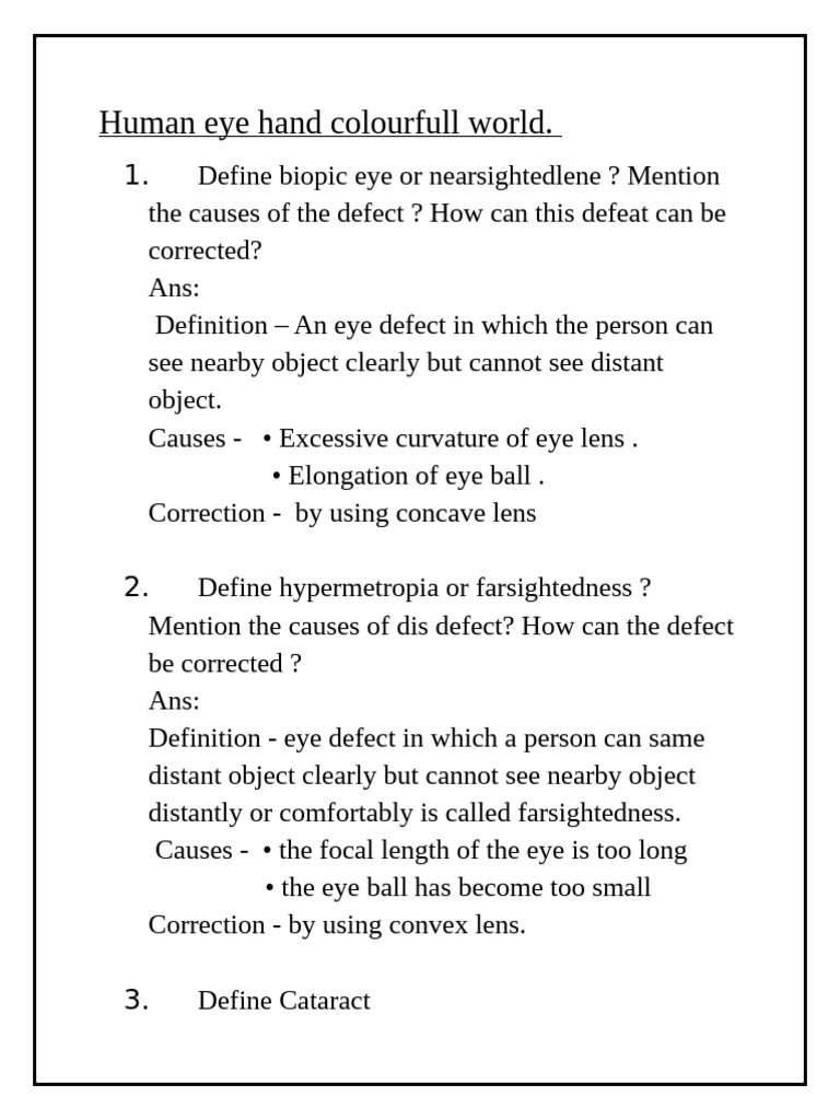 Eye Defects: Types, Causes, and Corrections | PDF