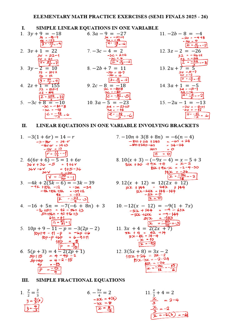 Elementary Math Practice Exercises (Sem1 Finals 2025 - 26) | PDF ...