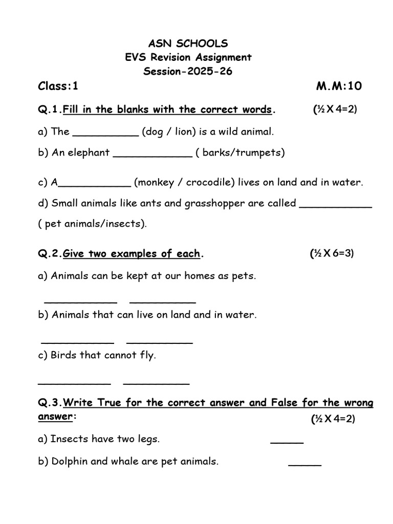 EVS Revision Assignment for Class 1 | PDF