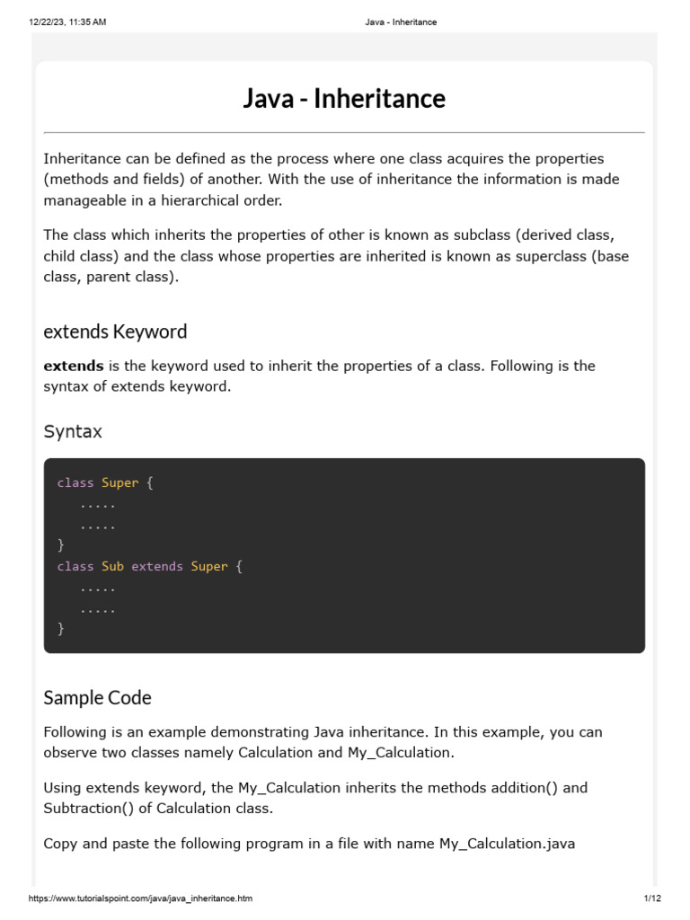 Java - Inheritance | PDF | Inheritance (Object Oriented Programming ...