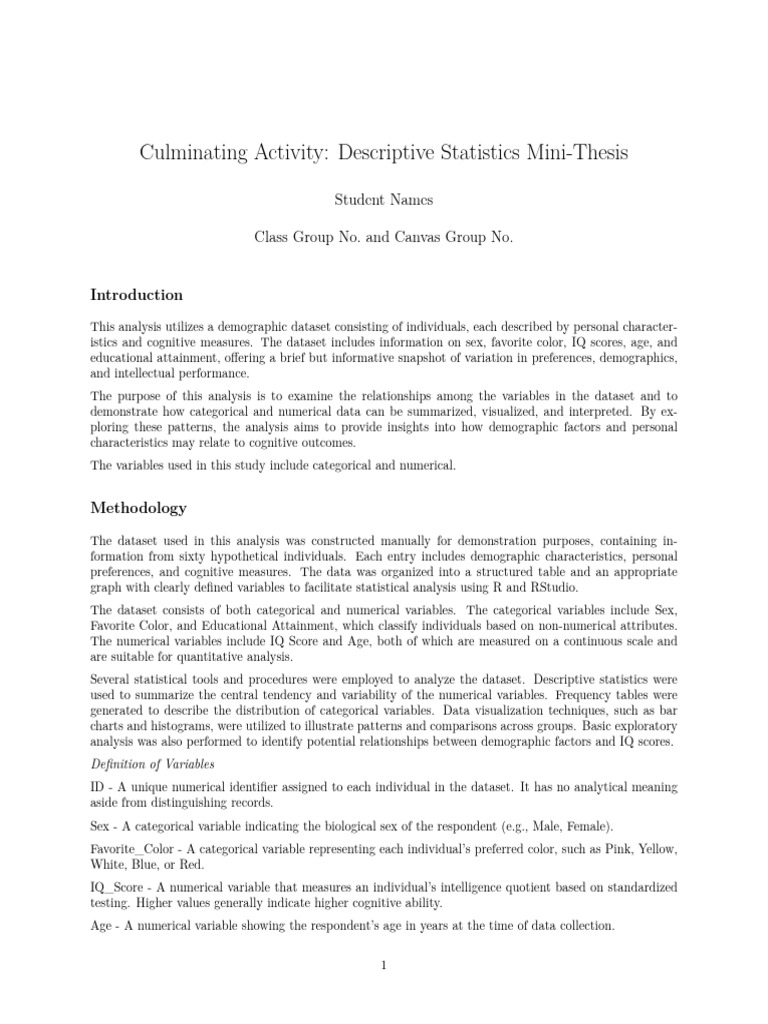 Culminating Activity Sample | PDF | Statistics | Categorical Variable