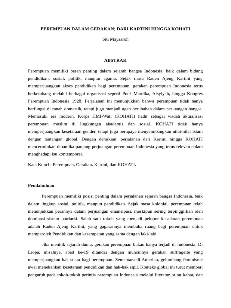 Siti Maysaroh - Perempuan Dalam Gerakan Dari Kartini Hingga Kohati | PDF