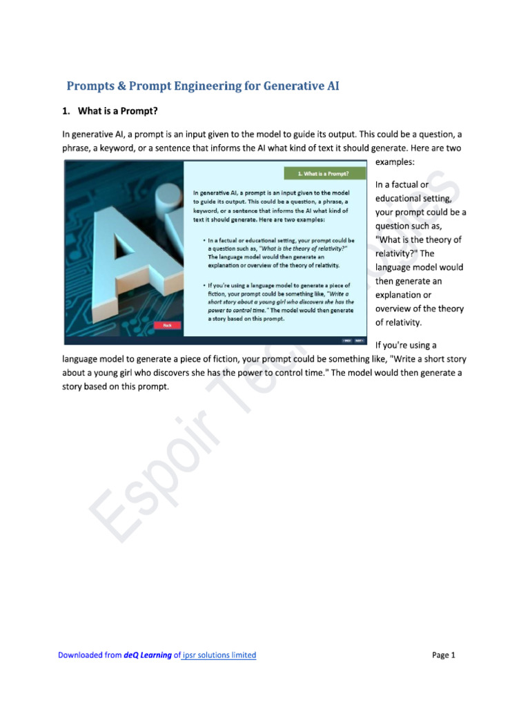 Prompts Prompt Engineering For Generative AI | PDF
