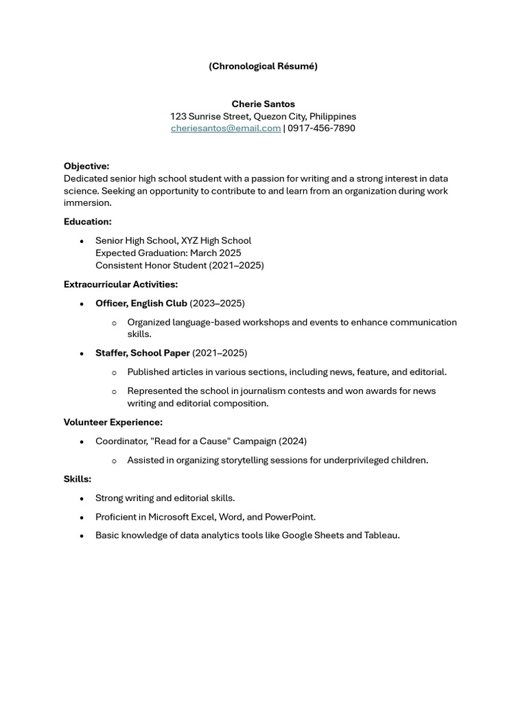 PRE-IMMERSION Lesson 3 HANDOUT - Types of Resume With Letter of Intent ...