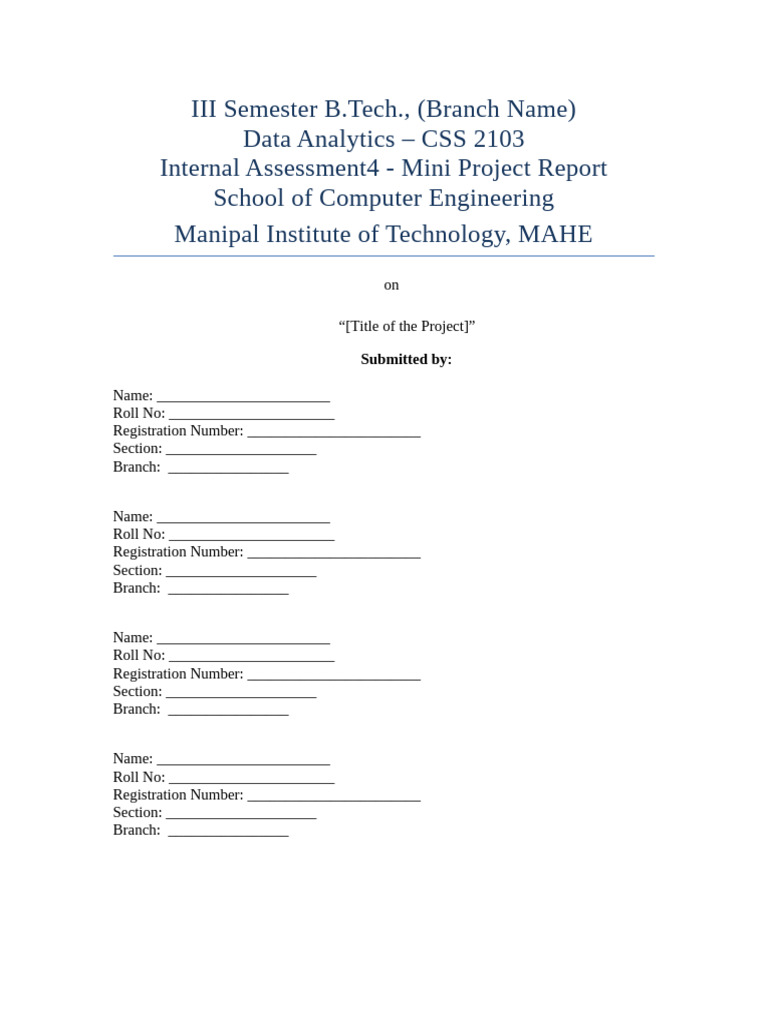 Mini Project Report Template | PDF | Data | Citation