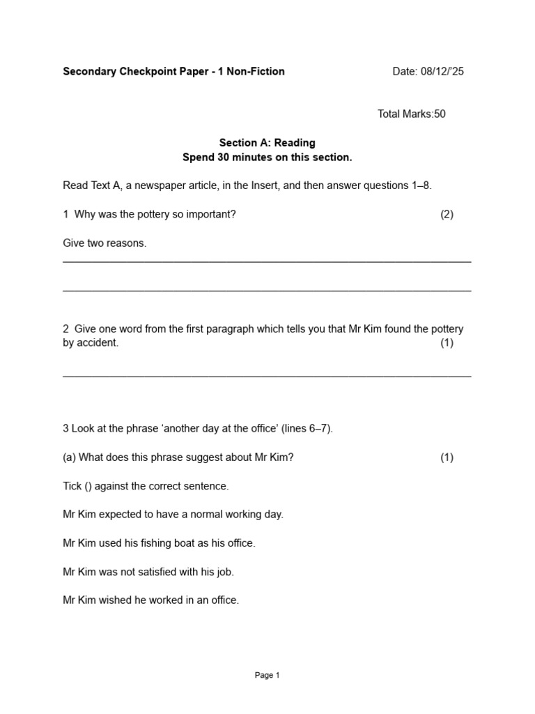 Secondary Checkpoint Paper Guide | PDF