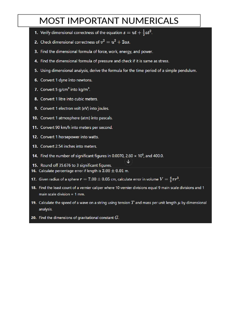 Most Important Numericals | PDF