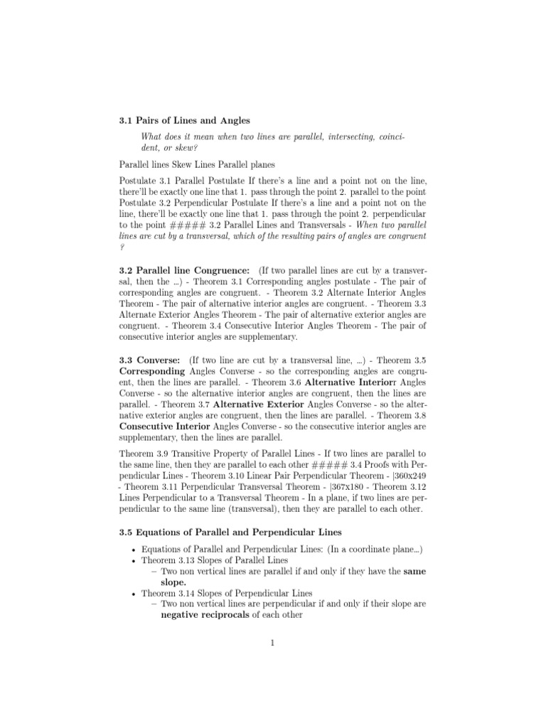 3.1~3.5 Parallel and Perpendicular Lines Proofs | PDF | Perpendicular ...